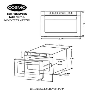 COSMO COS-12MWDSS 24 in. Built-in Microwave Drawer with Automatic Presets, Touch Controls, Defrosting Rack and 1.2 cu. ft. Capacity in Stainless Steel