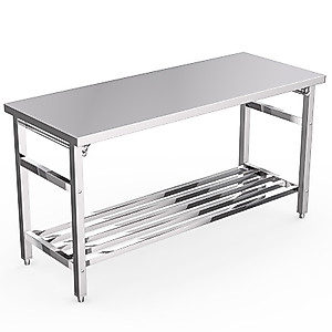 Stainless Steel Table, 24 x 60 Inches Folding Heavy Duty Table for Kitchen, Commercial Stainless Steel Prep Table with Adjustable Undershelf, for Restaurant, Home and Hotel