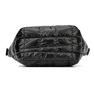Olivia Miller Women's Fashion Sutton Black Quilted Padded Crossbody Tote Bag w Removable Strap, Medium Weekender Casual Purse Handbag