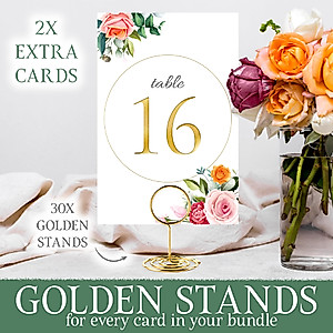 Table, Numbers, Cards 1-30 and Mini Table Numbers, Holders, Table, Numbers, Card for Wedding, Anniversary, Birthday, Party Table, Numbers, Cards Floral, Size 4'x6' Plus Head Table Card and Gift