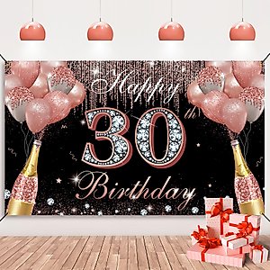 Happy 30th Birthday Decorations for Women Rose Gold, Cheers to 30 Years Birthday Party Backdrop Banner, Thirty Birthday Yard Sign Photo Props Background Decor Supplies for Her, Fabric, Vicycaty