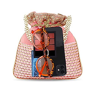 Aheli Potli Bags for Women Evening Bag Clutch Ethnic Bride Purse with Drawstring(P05PK)