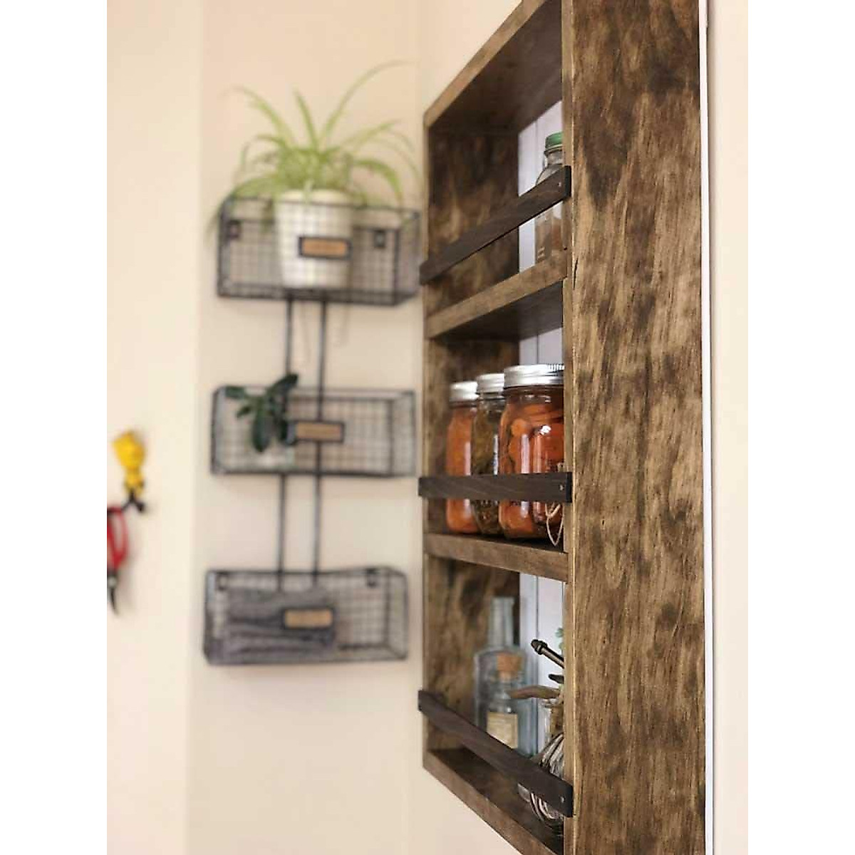 Mansfield Cabinet No. 103 - Solid Wood Spice Rack Cabinet Antique White/Farmhouse Red