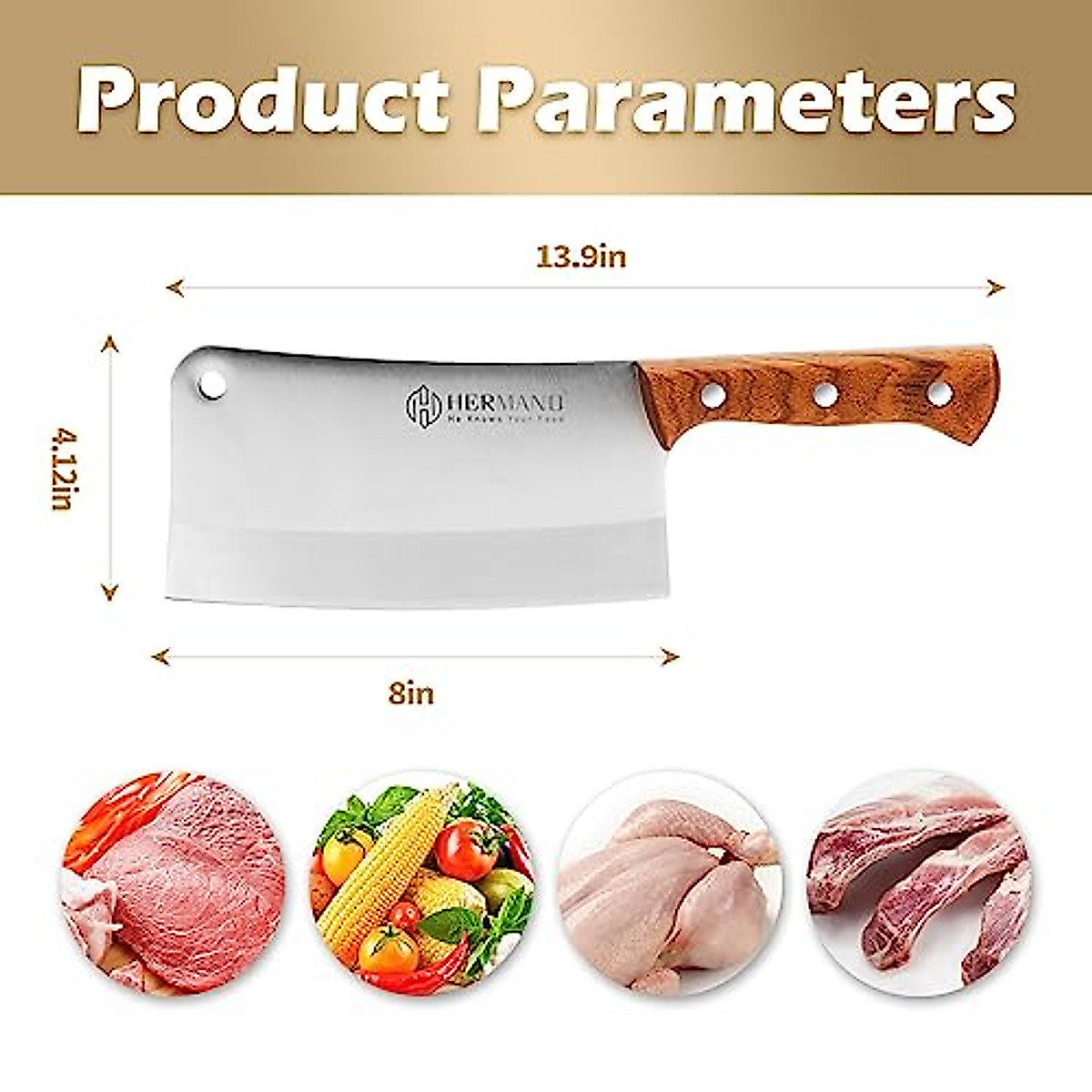 HERMANO Butcher Knife, Meat Cleaver Knife, 8 Inches Chopping Knife, Super Strong Makes Heavy Duty Easy