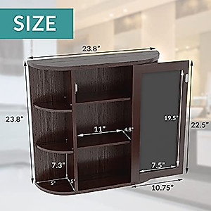 MEETWARM Bathroom Cabinet Wall Mounted Multipurpose Hanging Cupboard Kitchen Medicine Storage Organizer with Mirror Single Door and 2 Adjustable Shelves (Coffee)