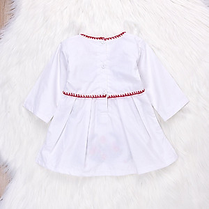 Kashoer Newborn Toddler Baby Girls Ethnic Embroidery Floral Dress Long Sleeve Party Sundress Skirt (6-12Months, White)