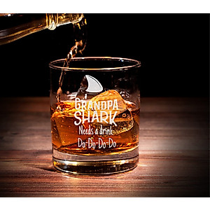 Grandpa Shark Needs A Drink Do Do Do Do Whiskey Glass - Gift For Grandpa From Grandkids