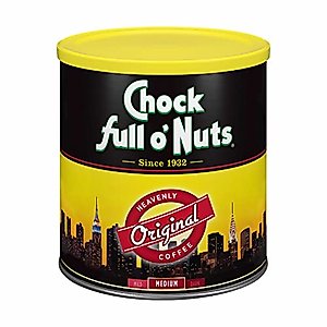 Chock Full o’Nuts Original Roast Ground Coffee, Medium Roast – Arabica Coffee Beans – Smooth, Full-Bodied Medium Blend with A Rich Flavor (30.5 Oz. Can)