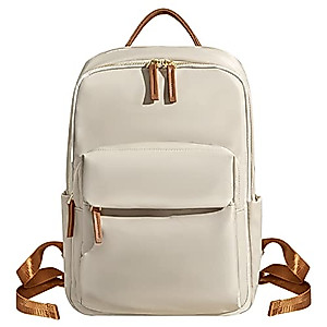 Mn&Sue Nylon Backpack Purse for Women Lightweight Travel Bag Fashion Design Ladies Shoulder Purse Casual Daypack School Work Bag (#A Beige)