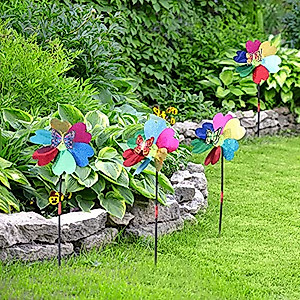DOITOOL 4PCS Garden Wind Spinner Garden Pinwheels Sunflower Wind Spinners with Metal Stakes for Yard Decor Sequin Butterfly Windmill
