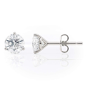 1/3 Carat Diamond Round Stud Earrings for Women in 14k White Gold (G-H, SI2-I1, cttw), 3-Prong Martini Push Back by Privosa Fine Jewelry