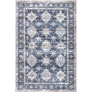 nuLOOM Finley Machine Washable Vintage Distressed Ultra Thin Area Rug, 5' x 8', Grey