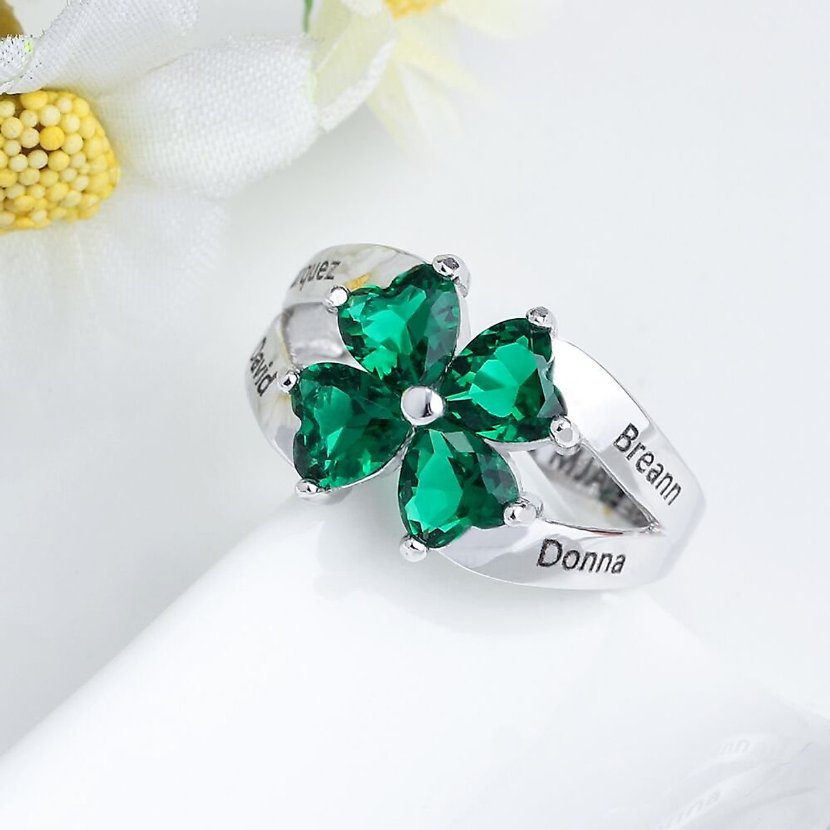 Personalized Mothers Ring with 4 Simulated Birthstones Engraved Names Family Rings Mom Jewelry for Women (10)