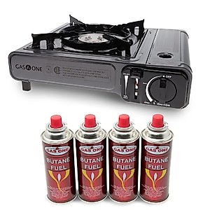 Gas One Butane Gas Stove with 4 Fuel Canister Catridge - Gray