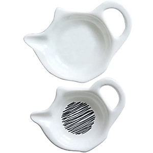 CALLARON Coffee Accessories 2pcs Ceramic Tea Bag Coasters Spoon Rest Teapot Shape Teabag Caddy Holder Saucer Set Sauce Dip Bowl Snack Seasoning Dish Tray Bracket for Tea Party Decorative Tray
