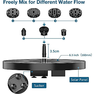 AISITIN Solar Fountain Pump 2024 Upgrade Solar Bird Bath Fountain with 6 Nozzles, 2.5W Solar Water Fountain for Bird Bath, Garden, Ponds, Pool, Fish Tank and Outdoor
