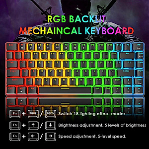 XINMENG Wired Gaming Keyboard and Mouse Combo, Compact 82 Keys RGB Blackit Mechanical Keyboard and Adjustable 8000DPI Lightweight Honeycomb Design Mouse, Spill-Resistant for Desktop, Computer, PC