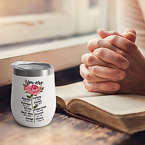 LiqCool Christian Gifts for Women, Unique Religious Gifts for Women, Inspirational Gift for Women, Christian Mothers Day Gifts, Christian Wine Tumbler Gift for Christmas Birthday (12oz, White)
