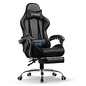 GTPLAYER Gaming Chair, Computer Chair with Footrest and Lumbar Support, Height Adjustable Game Chair with 360°-Swivel Seat and Headrest and for Office or Gaming (Black)