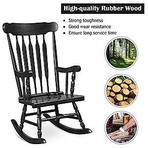 Giantex Outdoor Wood Rocking Chair - Patio Rocking Chair with Solid Frame, Slat Back, Outside & Indoor Rocker for Garden, Poolside, Balcony, Backyard, Fire Pit, Lawn, Front Porch Rocker(1, Black)