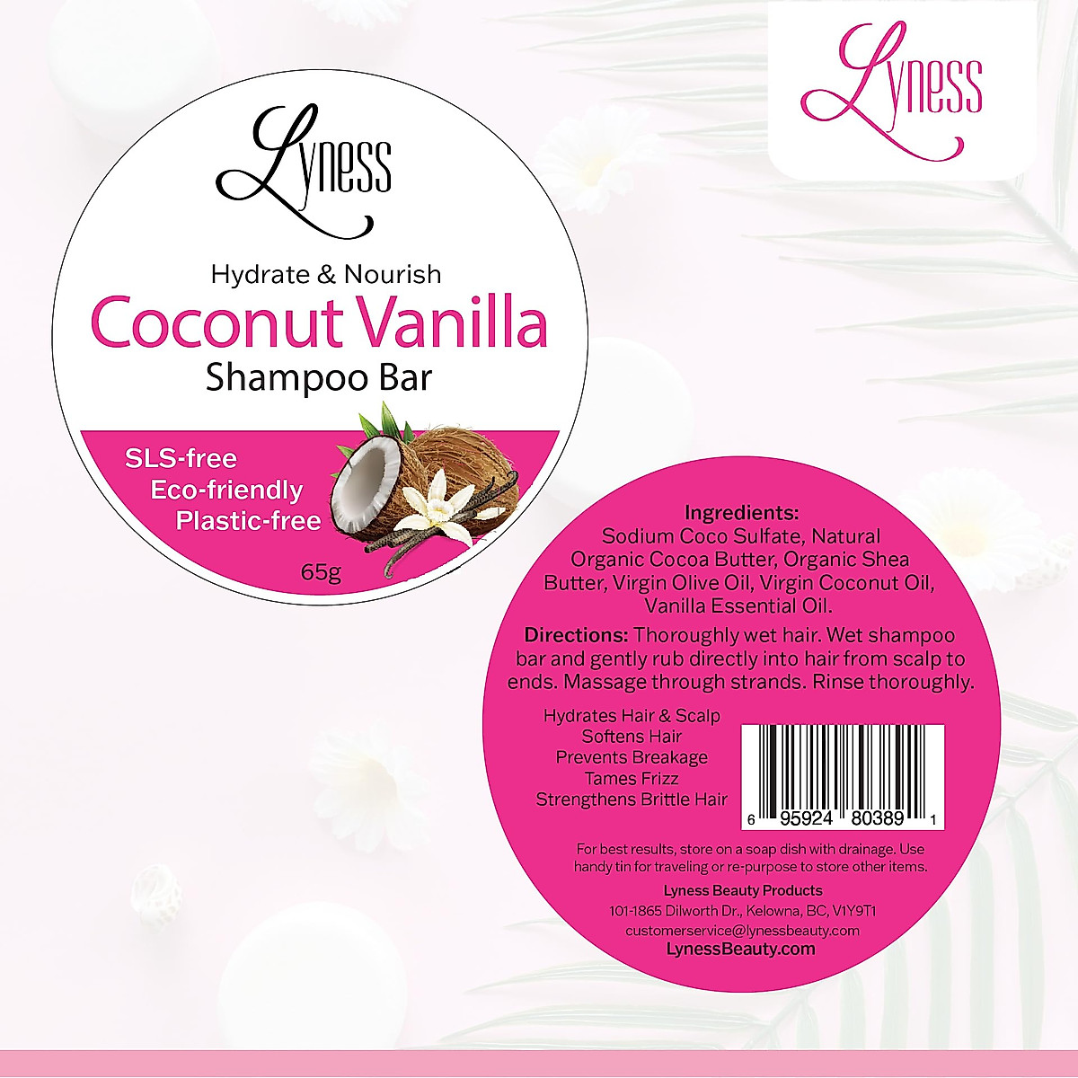 Lyness Coconut Vanilla Shampoo Bars x 2 | Plastic-free and Travel Friendly | Rich Lather | Clean Ingredients