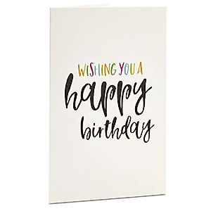 Happy Birthday Greeting Cards (48-Pack) - 6 Handwritten Modern Style, Colourful Designs - Blank on the Inside, Envelopes Included - 10 x 15 Centimetres