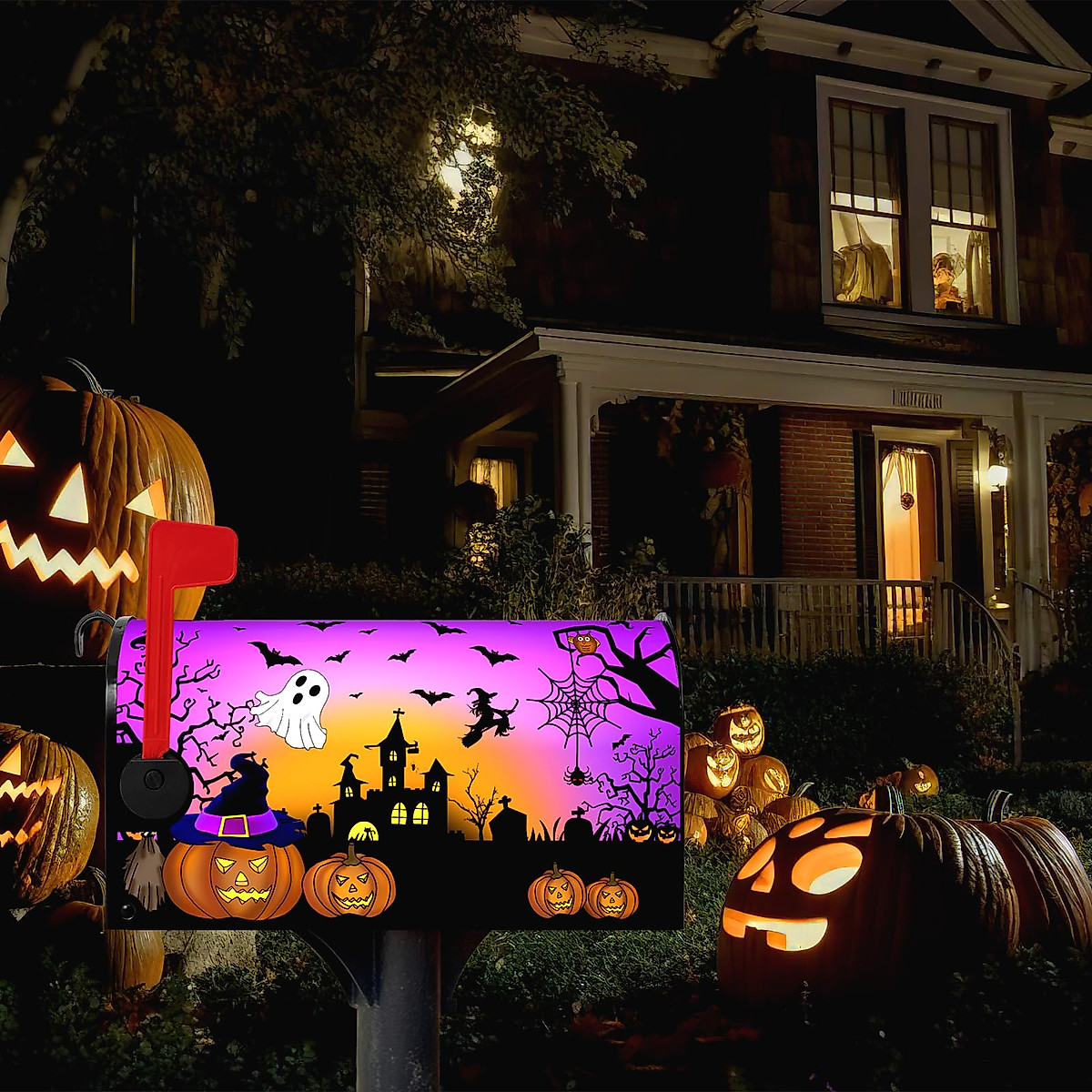 Dacawin Halloween Mailbox Covers Magnetic 21" X 18" Bats Ghost Pumpkin Spider Mailbox Cover Standard Size Mailbox Wraps Post Letter Box Covers Garden Decorations Outdoor