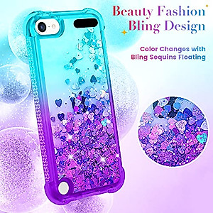 Ruky for iPod Touch 7th 6th 5th Generation Case, iPod Touch 5 6 7 Full Body Glitter Case Shockproof Protective Girls Bling Liquid Floating Case (Teal Purple)