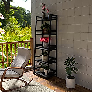 WTZ Upgraded Bookshelf, Storage Book Shelves, 5 Tier Tall Bookcase, Modern Open Ladder Shelf for Bedroom, Living Room, Bathroom, Kids Room, Office, MC-509 (Black)
