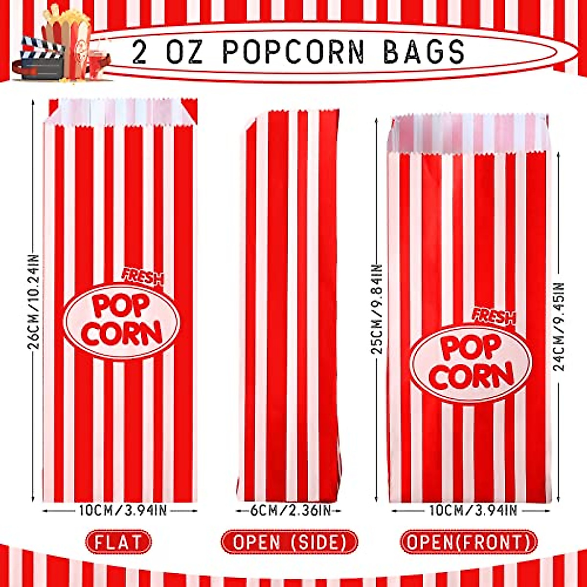 1000 PCS Popcorn Bags 2oz Popcorn Paper Bags Red and White Stripes Retro Popcorn Bags Disposable Popcorn Bags for Party Movie Theater Carnival Festivals Movie Theme Party Supplies (1000 Pcs)
