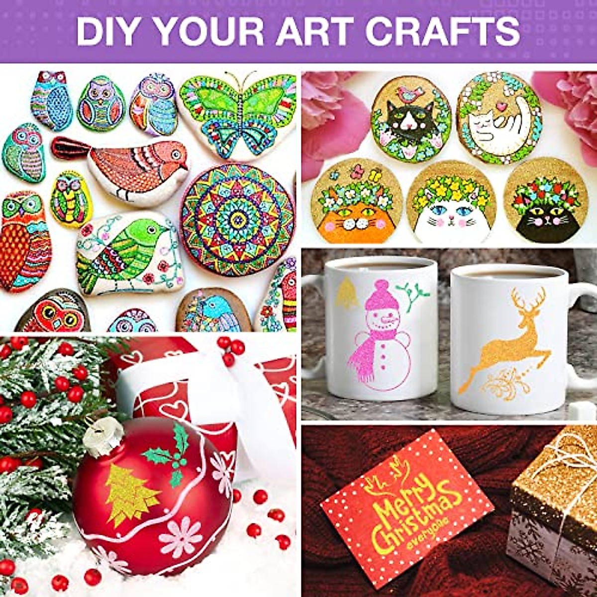 JR.WHITE Glitter Metallic Paint Pens: Sparkle Water-Based Marker Pen for Greeting Cards, Mugs, Wood, Art Drawing, Rock Painting, Posters, Albums, Scrapbooking (12-Count)