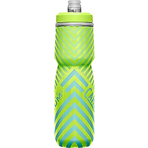 CamelBak Podium Chill Insulated Bike Water Bottle - Easy Squeeze Bottle - Fits Most Bike Cages - 24oz, Lime/Blue Stripe