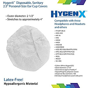 HamiltonBuhl HygenX Sanitary Ear Cushion Covers (2.5"" White, 50 Pairs) - for On-Ear Headphones & Headsets (HygenX25)