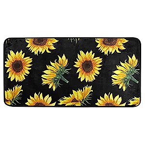 Sunflower Kitchen Rug, Carpet for Bedroom 39" x 20", Standing mat- Black, Running Carpet, Suitable for Outdoor, Washable, Bathroom, Living Room