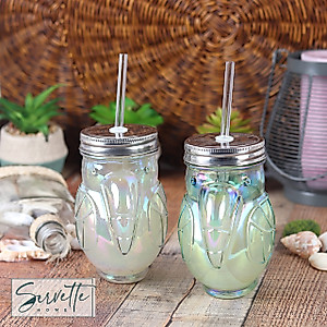 Hawaiian Beach Theme and Tropical Luau Party Glass Toucan Bird and Tiki Pole Mason Jar Cups Set of 3