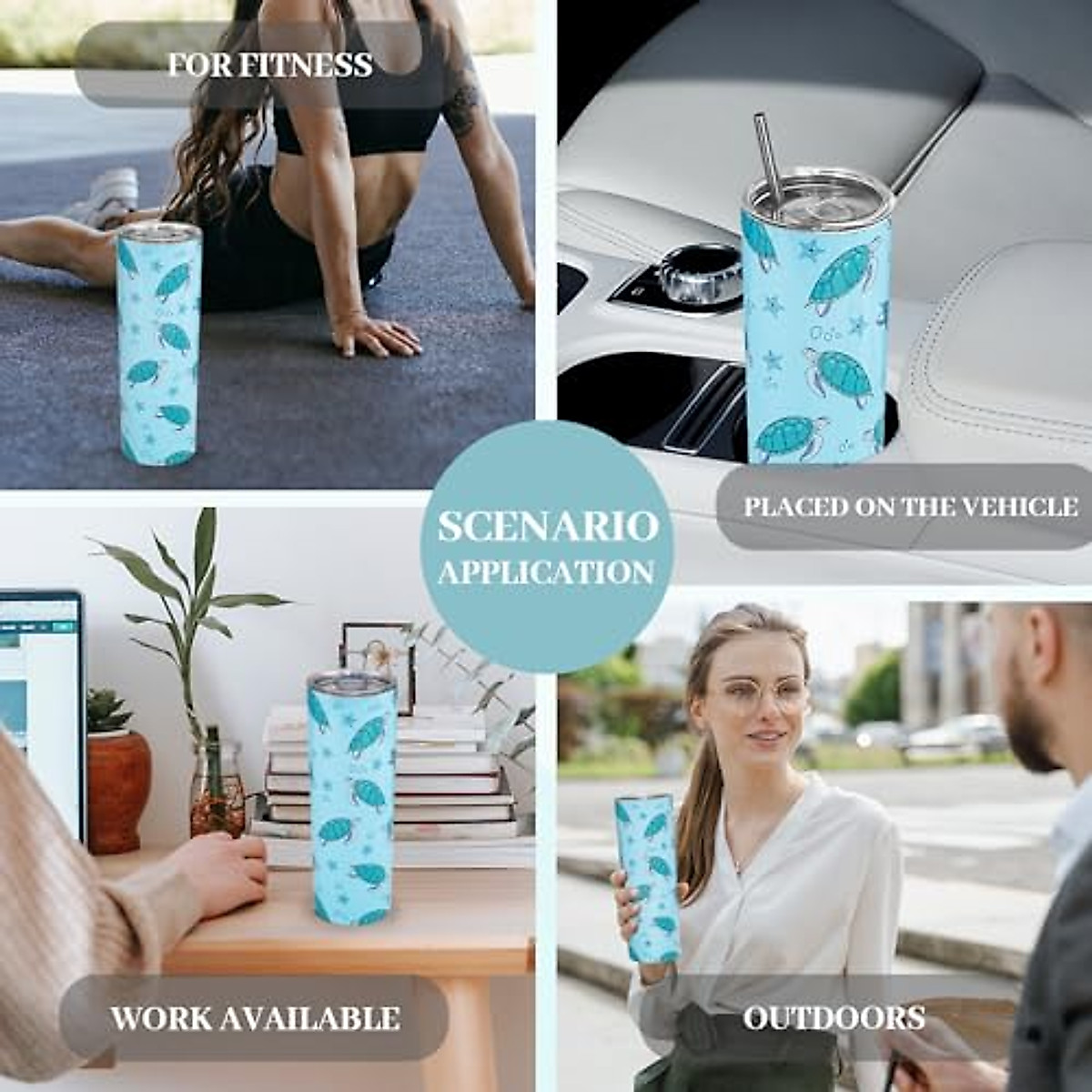 Sea Turtle Tumbler - 20 Oz Cute Turtle Gifts, Coffee Mug Cup Water Bottle for Cold or Hot Drinks