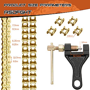 ASDFGHT 420 Chain 420 Standard Roller Chain 132 Link, Gold 420 Drive Chain for 110 125cc Dirt Pit Bike, ATV Quad Go Kart Scooter Mini Bike (With Chain Breaker +0.4" Chain Axle Adjuster)