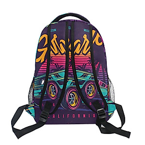 JUNZAN American Muscle Car Yellow Laptop Backpack 16 Inch School Travel Bags Bookbag for Kids Boys Business