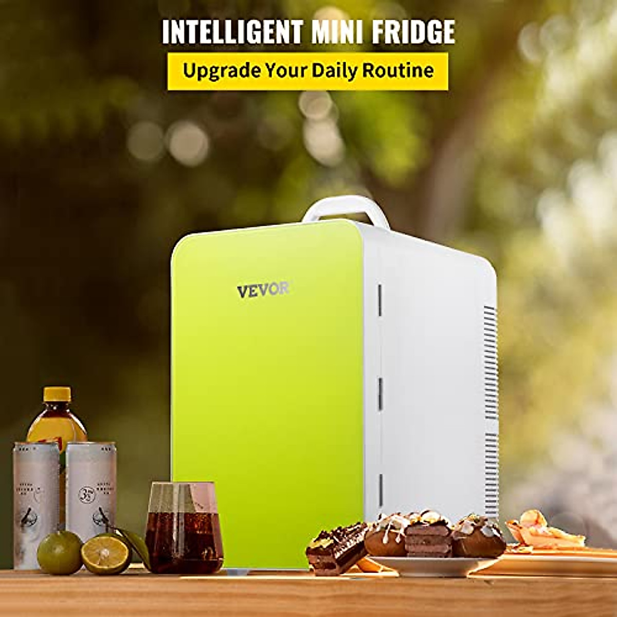 VEVOR 15L Mini Fridge,12V Portable Cooler & Warmer, Lightweight Beauty Fridge With Glass Front,Mini Fridge 15 Liter/18 Can For Food, Drinks, Skincare, Beauty, Makeup & Cosmetics (Green)