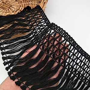 FQTANJU 5 Yards X 10cm Wide Cotton Tassel Fringe in Black