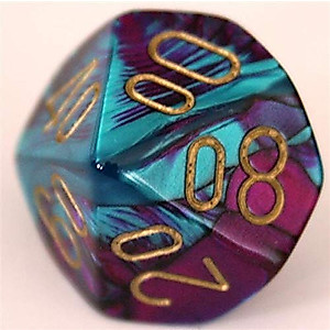 Polyhedral 7-Die Gemini Dice Set: Purple & Teal with Gold (d4, d6, d8, d10, d12, d20 & d00)