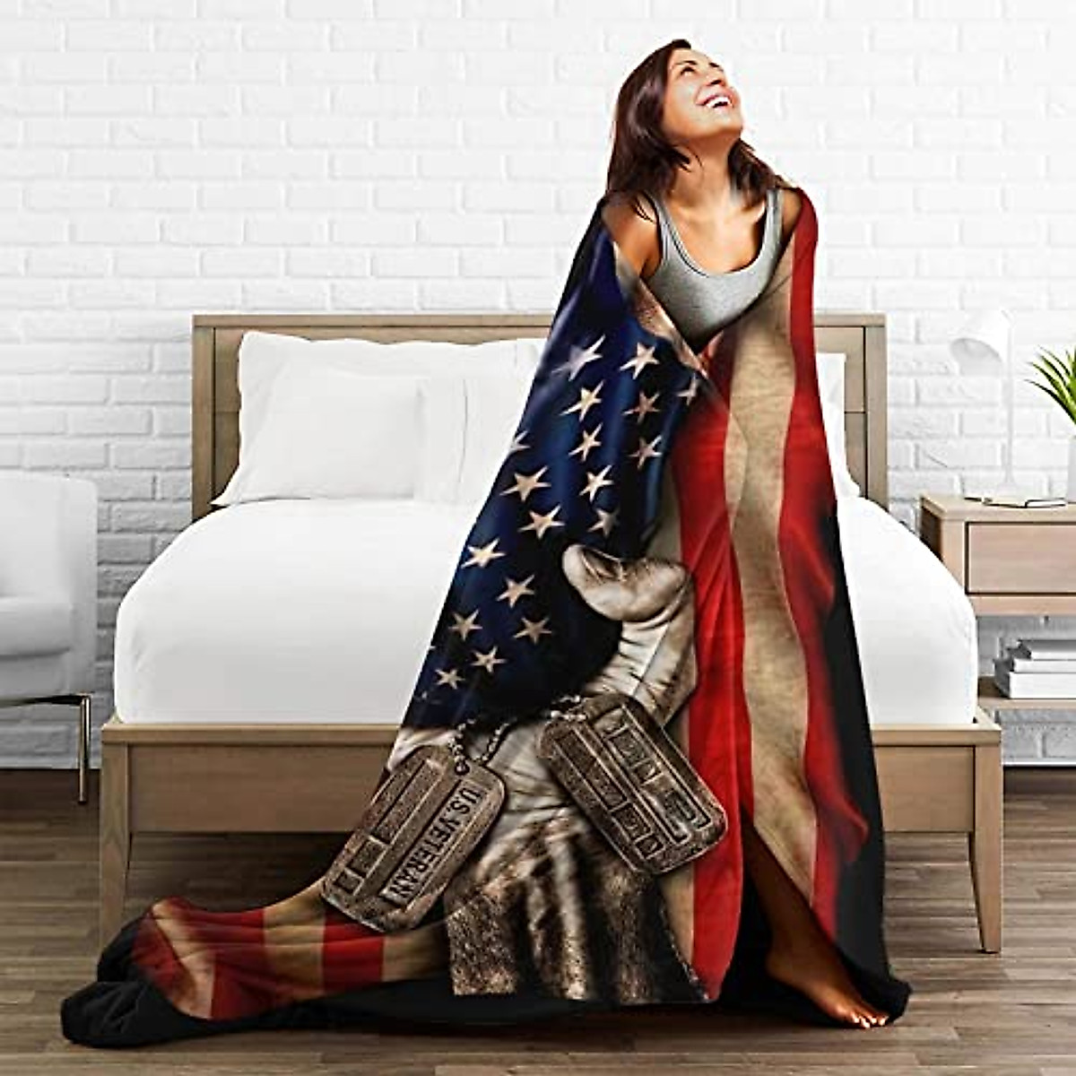 YOETTE 4th of July Throw Blanket Flannel American Flag Gifts for Women Men Gnome Patriotic Army 50"X60" Patriotic Party Theme Blankets Couch Sofa Bed Decor
