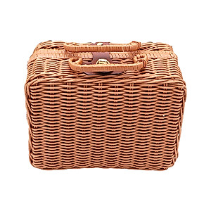 MSUIINT Rattan Storage Basket, Retro Wicker Suitcase, Willow Handwoven Receiving Bins with Handles, Straw Seaweed Makeup Organizer, Vintage Crossbody Bags Container Womens Handbag, 8.7x6.7x4.3 inch