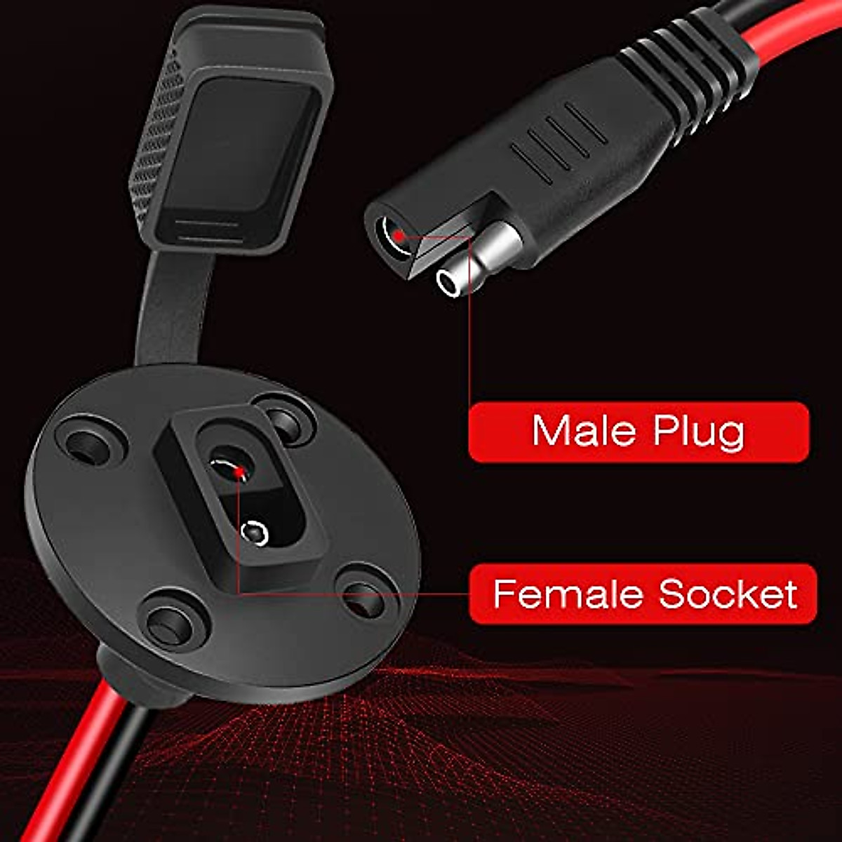 EXTRACTME 2 Pack SAE Connector Power Socket Sidewall Port, 10AWG Weatherproof SAE Quick Connect Solar Panel Flush Mount Connector Plug Cable with 2 SAE Adapter for Solar Generator Battery Charger