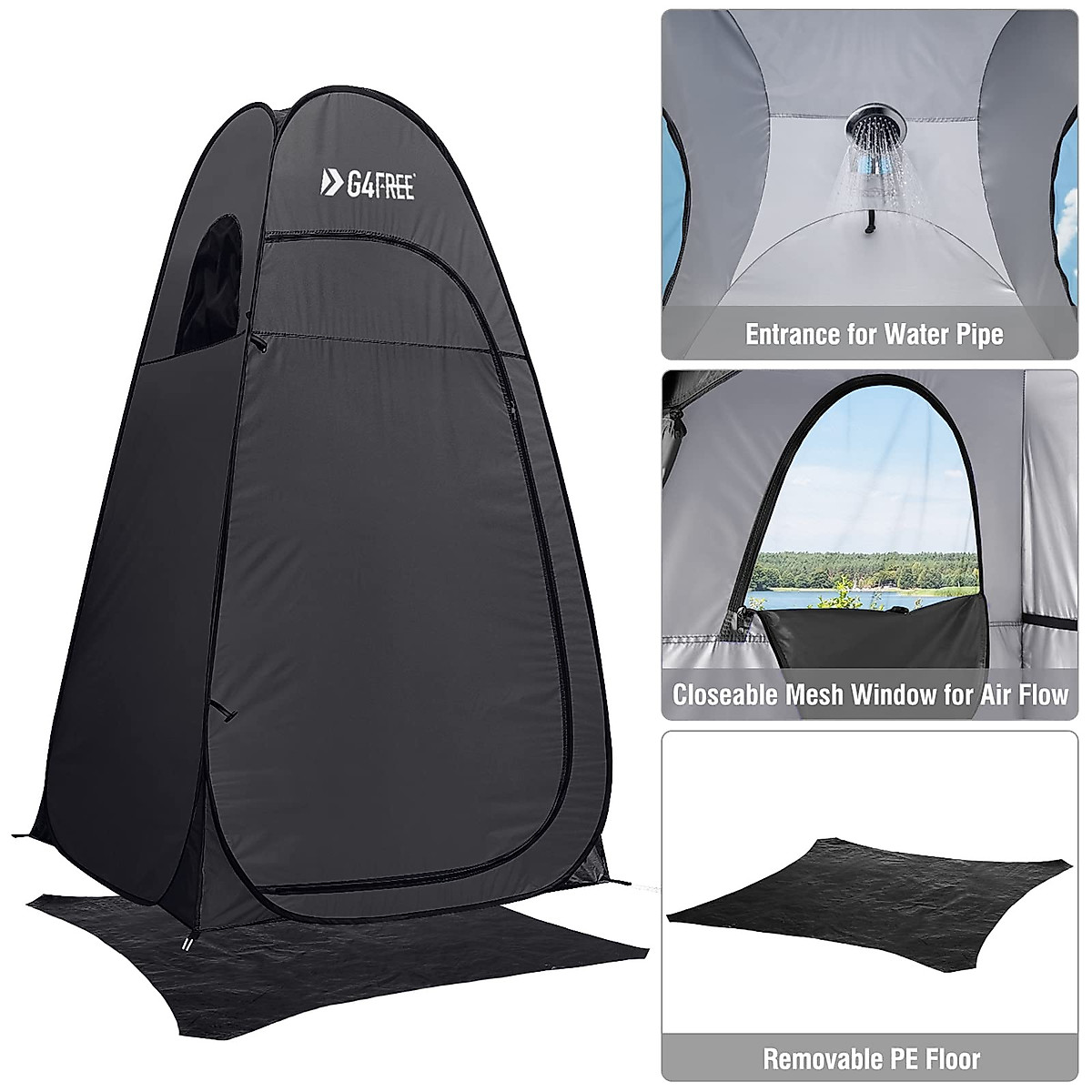 G4Free Pop Up Privacy Shower Tent Portable Outdoor Changing Room Camping Toilet Sun Shelter with Carry Bag(Black)