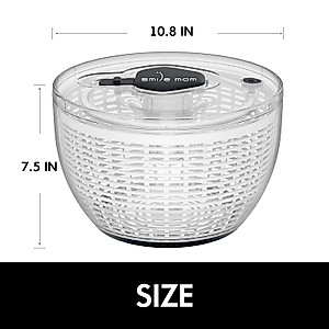 Smile mom Salad Spinner Large Lettuce Spinner Kitchen Gadgets, Large Salad Spinner Vegetable Washer, High Efficiency for Kitchen Washing & Drying Leafy Vegetables, One-Handed Easy Press 6.3 Qt White