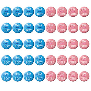 Favide 40 Pieces Gender Reveal Button Team Boy Girl Button Pins for Baby Shower Party Supplies, 2 Inches