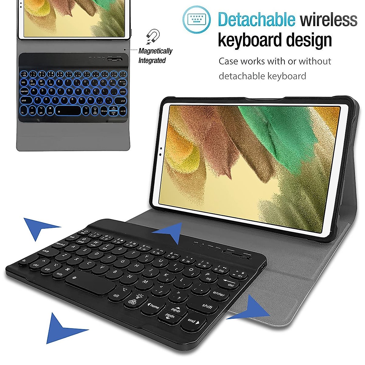 REAL-EAGLE Galaxy Tab A7 Lite 8.7 2021 Backlit Keyboard Case (SM-T220/T225), 7 Color Backlights Detachable Wireless Keyboard Protective Case Cover for Samsung Galaxy Tab A7 Lite 8.7 Inch, Black