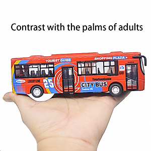 Ailejia City Bus Toy Die Cast Pull Back Vehicles Mini Buses Model Car Toys Lights and Music Bus Toys for Boys (Red)