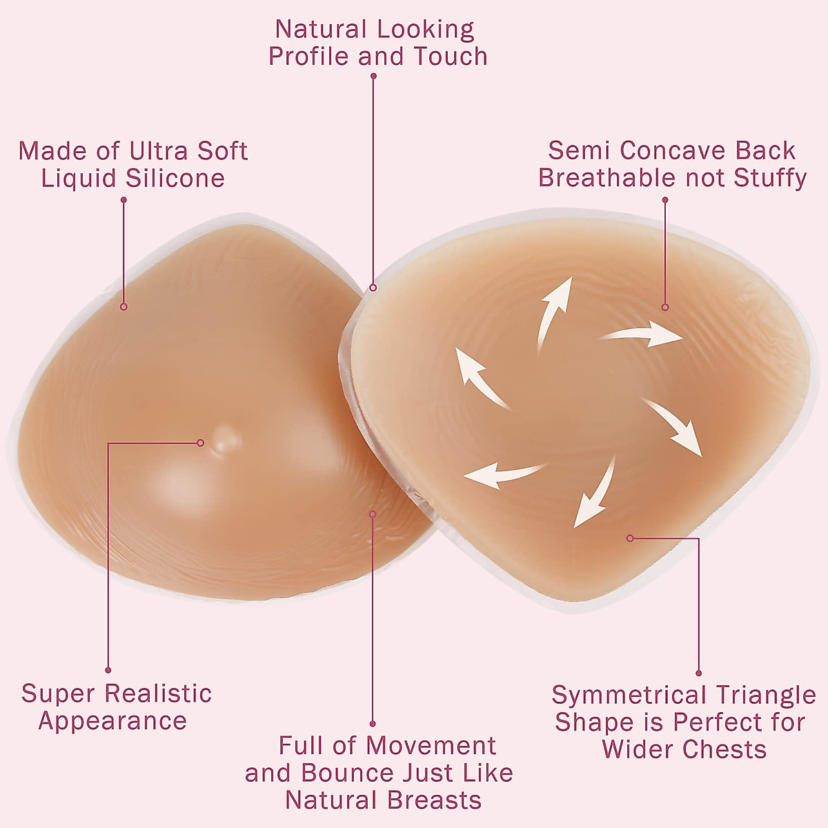 IVITA One Pair D Cup Triangle Shape Silicone Breast Forms Fake Boobs for Mastectomy Prosthesis Crossdresser Transgender Cosplay Bra Enhancer inserts Pads
